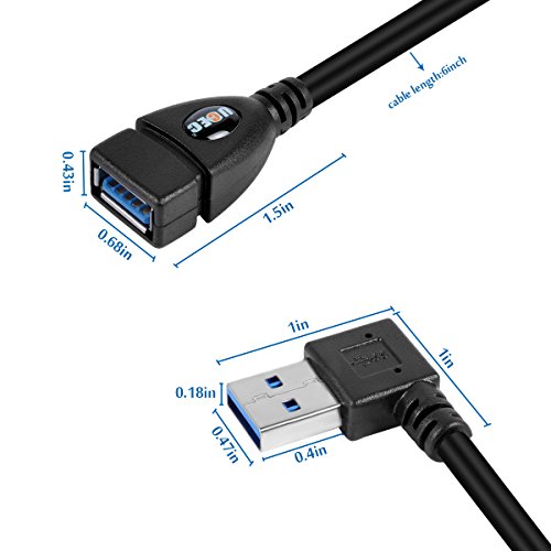 UCEC USB 3.0 Extension Cable Short SuperSpeed USB Cable Extender USB 90 Degree Adapter-Male to Female-A Left & Right Angle for Webcam, Printer, Flash Drive, Hard Drive, USB Keyboard, Gamepad, 2 Pack