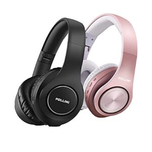 pollini bluetooth headphones over ear, wireless headset v5.0 with 6 eq modes, soft memory-protein earmuffs and built-in mic for iphone/android cell phone/pc/tv