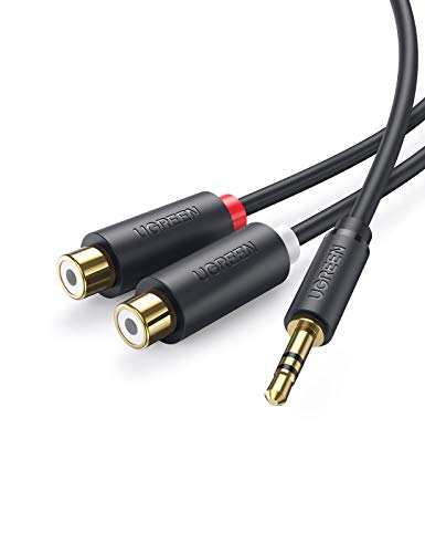 UGREEN 3.5mm Male to 2 RCA Female Jack Stereo Audio Cable Y Adapter Gold Plated Red and White to Headphone Cord Compatible with iPhone iPod iPad MP3 TV DVD Player DJ Controller Mixer Speaker, 0.8 Feet