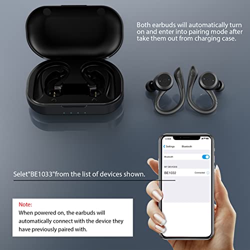 Lopnord Wireless Earbuds, Earbuds Noise Cancelling with Microphone 5.1 Sport Headphones with Charging Case, IPX7 Waterproof Sports True Wireless Earbuds with Ear Hook for Outdoor Running Travel