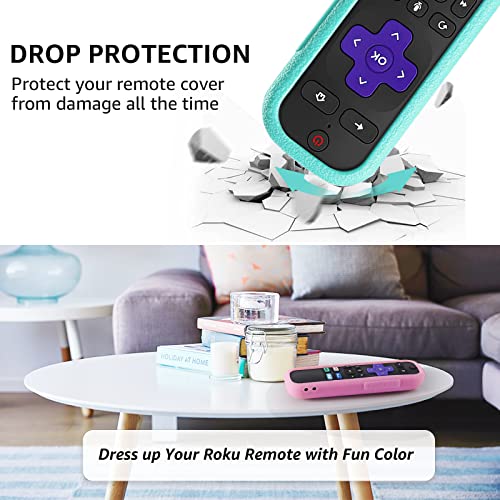 3 Pack Remote Cover for Roku, The Remote Case Compatible with Roku Voice Remote Official, Silicone Universal Protective Controller Sleeve for Roku TV Remote Glow in The Dark Pink Blue