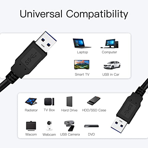 SNANSHI USB to USB Cable, USB3.0 Male to Male USB A to USB A USB to USB Cord Compatible with Hard Drive Enclosures, USB 3.0 Hub, DVD Player, Laptop Cooler - 3FT