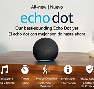 All-New Echo Dot (5th Gen, 2022 release) | International Version with EU Power Adaptor | Smart speaker with Alexa | Charcoal