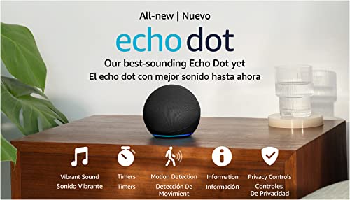 All-New Echo Dot (5th Gen, 2022 release) | International Version with EU Power Adaptor | Smart speaker with Alexa | Charcoal