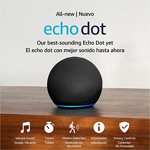 All-New Echo Dot (5th Gen, 2022 release) | International Version with EU Power Adaptor | Smart speaker with Alexa | Charcoal