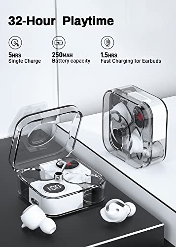 Wireless Earbuds, Bluetooth 5.3 Earbuds, 32H Playtime True Wireless Bluetooth Earbuds with Charging Case and LED Power Display, Sport Workout Earbuds Built in Mic Waterproof Bass Sound Headset (White)