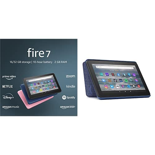 All-new Fire 7 tablet (16 GB, Denim, Ad-Supported) + Amazon Standing Cover (Denim)