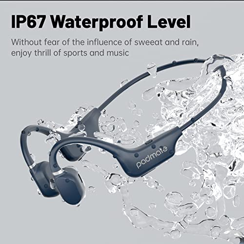 Padmate Wireless Bluetooth Air Conduction Headphone-Waterproof, Noise Cancelling Headphones,Sport Running Bluetooth Headset Blue