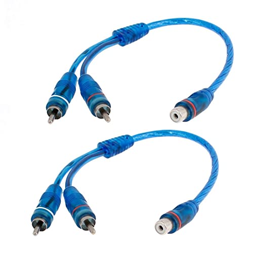 OUHL RCA Y Adapter Connector 1 Female to 2 Male, Car Audio RCA Splitter Adapter Cable, Blue (2 Pack)