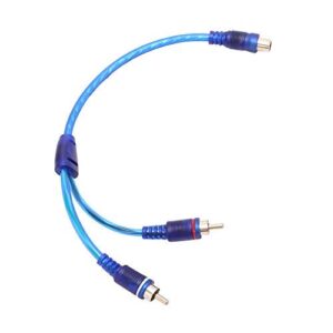 OUHL RCA Y Adapter Connector 1 Female to 2 Male, Car Audio RCA Splitter Adapter Cable, Blue (2 Pack)