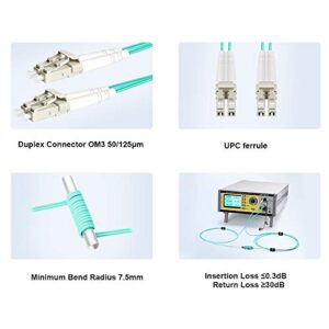 FLYPROFiber Fiber Patch Cable 1M/3ft OM3, LC to LC Fiber Optic Cable Cord LSZH 10GB Multimode Duplex 50/125um, Length Options: 0.2m-200m