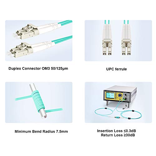 FLYPROFiber Fiber Patch Cable 1M/3ft OM3, LC to LC Fiber Optic Cable Cord LSZH 10GB Multimode Duplex 50/125um, Length Options: 0.2m-200m