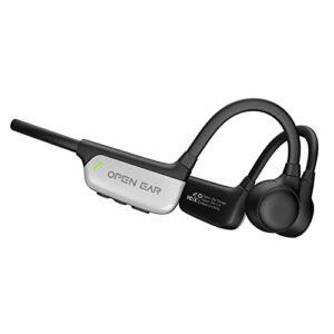 open ear waterproof bone conduction headphones with bluetooth, microphone, voice control, ideal for outdoor sports, lightweight titanium band, up to 8h play, cable and ear plugs included