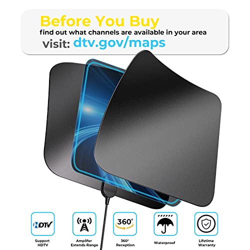 280 Miles Range TV Antenna，2023 Amplified Digital HD TV Antenna Indoor for Smart TV and All Older TV's -TV Antenna Indoor Outdoor with Signal Booster - 16ft HD Cable - Support 4K 1080p