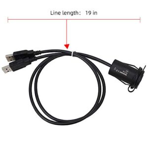 2 Ports Dual USB 2.0 Male to Female AUX Flush Mount, DAMAVO YM1240 Car Mount Extension Cable with Buckle for Car Truck Boat Motorcycle Dashboard Panel