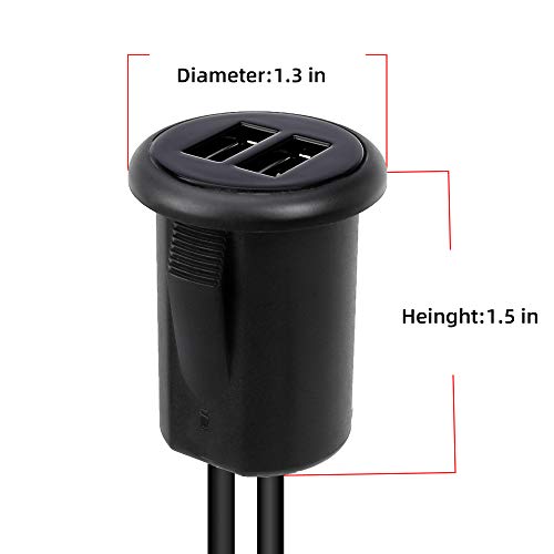 2 Ports Dual USB 2.0 Male to Female AUX Flush Mount, DAMAVO YM1240 Car Mount Extension Cable with Buckle for Car Truck Boat Motorcycle Dashboard Panel