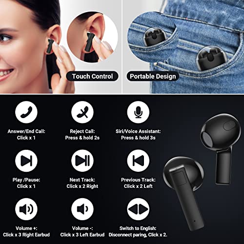 TITACUTE Wireless Earbud Bluetooth Headphone Clear in-Ear Earphone for iPhone 14 13 Pro Max 12 11 XR 8 Galaxy Z Flip Fold 4 3 Samsung S23 S22 S21 S20 A53 A14 Pixel 6 7 6a Noise Canceling USB C Headset