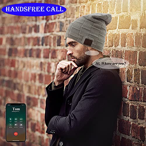 Bluetooth Beanie Hat Beanie Headset Wireless Music Hat Stereo Headphones Winter Cap Handsfree Call Earphone Knit Hat for Women Men Boy Girls Outdoor Sport Running Skiing Walking Cycling (Grey)