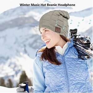 Bluetooth Beanie Hat Beanie Headset Wireless Music Hat Stereo Headphones Winter Cap Handsfree Call Earphone Knit Hat for Women Men Boy Girls Outdoor Sport Running Skiing Walking Cycling (Grey)