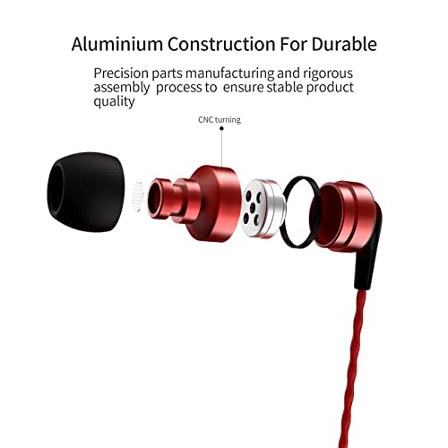 SoundMAGIC E80C Wired Earbuds with Microphone HiFi Stereo Audiophile Earphones Noise Isolating in Ear Headphones Comfortable Fit Super Bass Black Red