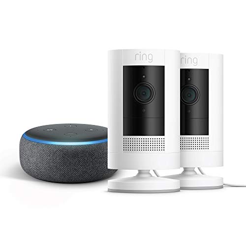 All-new Ring Stick Up Cam Plug-In 2-Pack with Echo Dot (Charcoal)