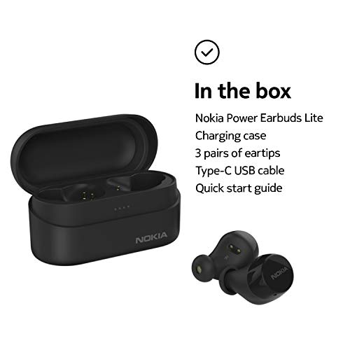 Nokia Power Earbuds Lite - Black - Waterproof - Universal Bluetooth - 35 Hours Battery Life - Travel Charging Case