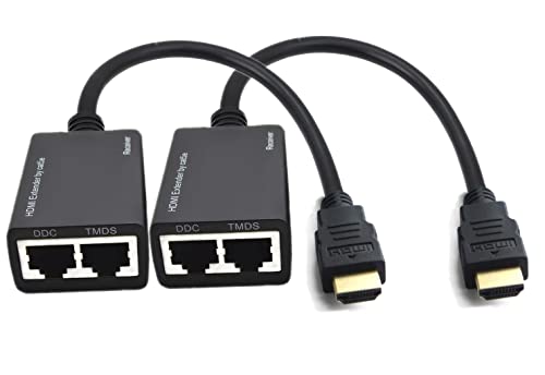 HDMI Extender Over Cat5e/6, RJ45 Ethernet Splitter to HDMI 2 Ports Network Adapter 2 Pack, Support 1080p UP to 30m/98ft Video and Audio for HDTV HDPC PS4 STB