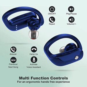 eDealz Bluetooth Wireless 5.0 Waterproof Sweatproof Sport Activity Earbud Headphones with Microphone, Rechargeable 48hr Charging Case Powerful Surround Stereo Bass and Passive Noise Cancelling (Blue)