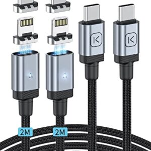 Kuulaa USB C to USB C Cable,USB C to Lightning Cable,2 Pack 65w Fast Charge Magnetic Charging Cable,Data Transfer Cable Compatible for iPhone/Samsung/Pixel/MacBook/Ipad Air/Pro(6ft/6ft)