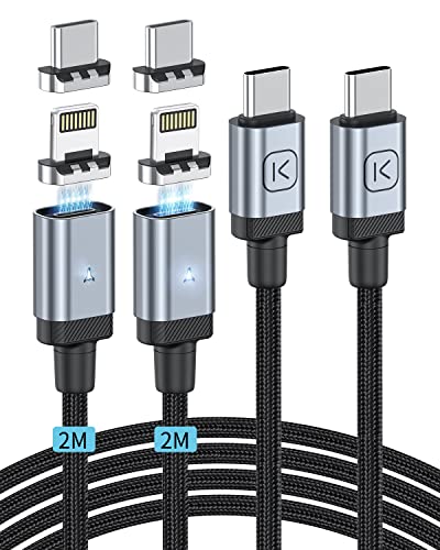 Kuulaa USB C to USB C Cable,USB C to Lightning Cable,2 Pack 65w Fast Charge Magnetic Charging Cable,Data Transfer Cable Compatible for iPhone/Samsung/Pixel/MacBook/Ipad Air/Pro(6ft/6ft)