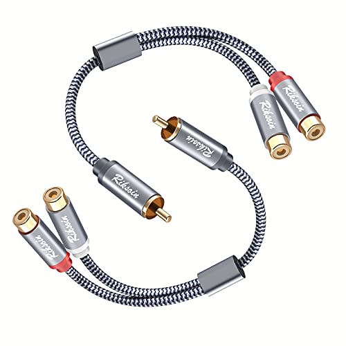 RIKSOIN RCA Splitter Cable, 2-Pack RCA Y Cable Nylon Braided RCA Splitter 1 Male 2 Female Audio Cord Y Adapter for Speakers, CD/DVD Players, TV, Subwoofers, Amplifiers (28cm/0.9FT)