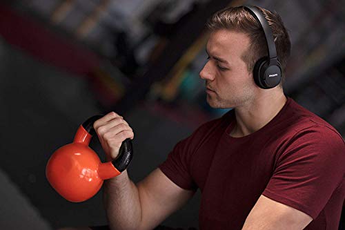 Philips ActionFit SH402 Wireless Bluetooth Headphones, IPX4 Splash-Resistance, Up to 20+ Hours of Play time, Echo Cancellation, Quick Charge, Smart Pairing and Cooling Earcups - Black (TASH402BK)