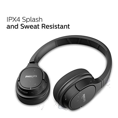 Philips ActionFit SH402 Wireless Bluetooth Headphones, IPX4 Splash-Resistance, Up to 20+ Hours of Play time, Echo Cancellation, Quick Charge, Smart Pairing and Cooling Earcups - Black (TASH402BK)