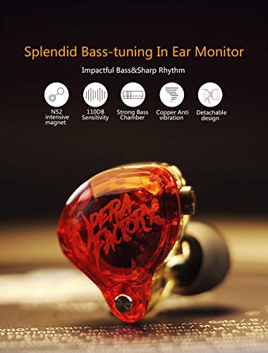 Better Whizzer OM1 in Ear Headphones, Noise-Isolating in Ear Monitors,Hi-Fidelity Stage Earphones,Wired Headset Tri-Frequency Alignment with 2 Pin Detachable Cable Natural Sound Earbuds