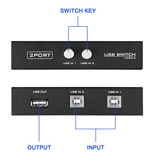 EEEKit Bundle for Printer Switch,2 Port USB 2.0 Manual Printer Scanner Sharing Switch Hub 2 PC to 1 Splitter Adapter,2 Pack USB A to B Printer Cable