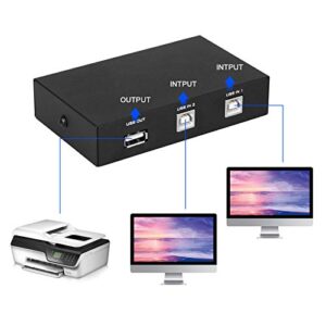 EEEKit Bundle for Printer Switch,2 Port USB 2.0 Manual Printer Scanner Sharing Switch Hub 2 PC to 1 Splitter Adapter,2 Pack USB A to B Printer Cable