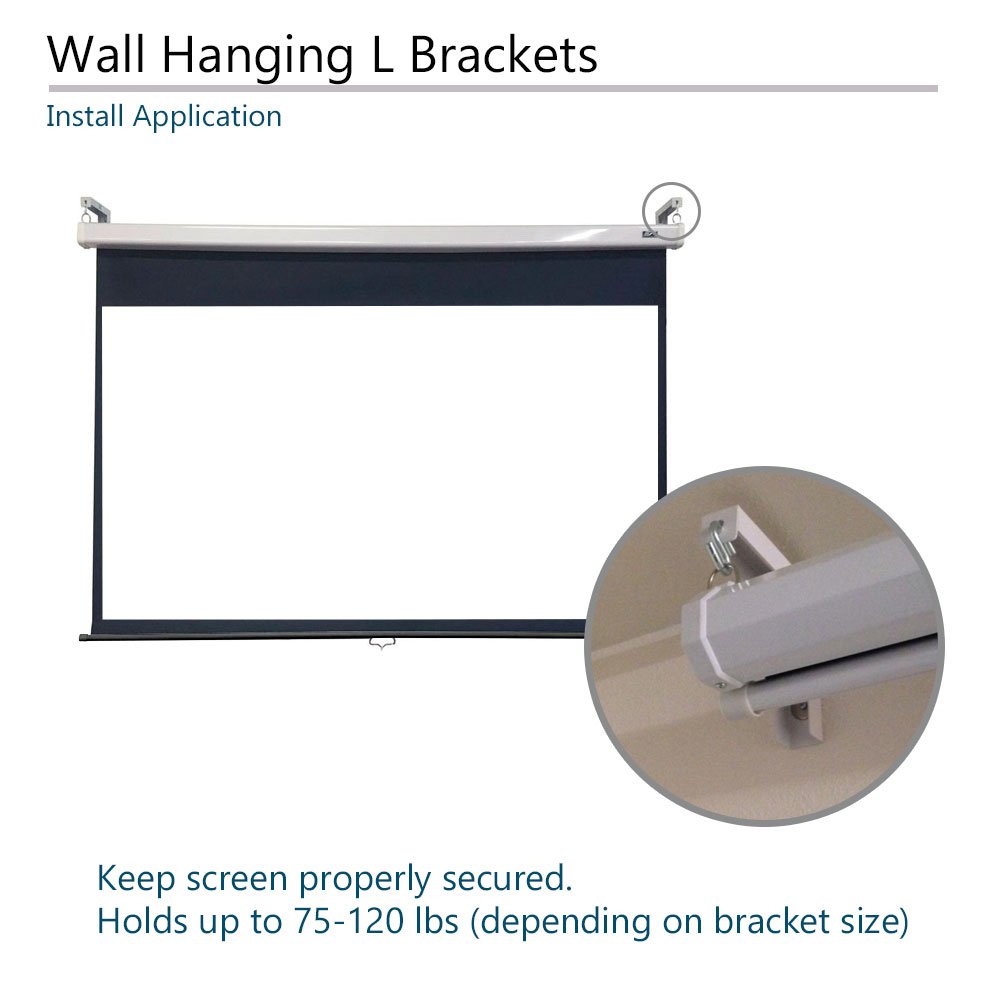 Elite Screens 6" White Projector Screen L-Brackets, Single Metal Welded Construction, Wall or Ceiling Mount - Includes Hooks and Hardware, Model: ZVMAXLB6-W