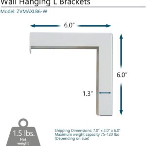 Elite Screens 6" White Projector Screen L-Brackets, Single Metal Welded Construction, Wall or Ceiling Mount - Includes Hooks and Hardware, Model: ZVMAXLB6-W