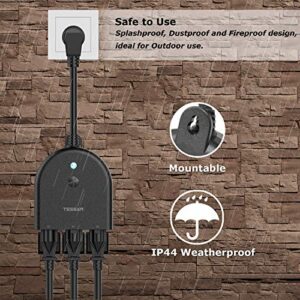 Outdoor Smart Plug, TESSAN WiFi Smart Outlet Switch with 3 Individual Sockets Work with Alexa Echo Google Home, Wireless Remote Control Outlet,Timer by Smartphone, Weatherproof Outdoor Power Strip