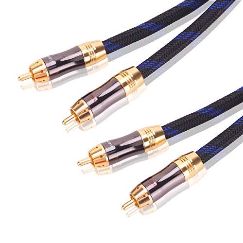 KUYIOHIFI Dual 2RCA Male to 2RCA Male Stereo Audio Cable, Double-Shielded (OD 8.0mm), for Amplifiers, AV Receivers, Hi-Fi System (4 Feet)