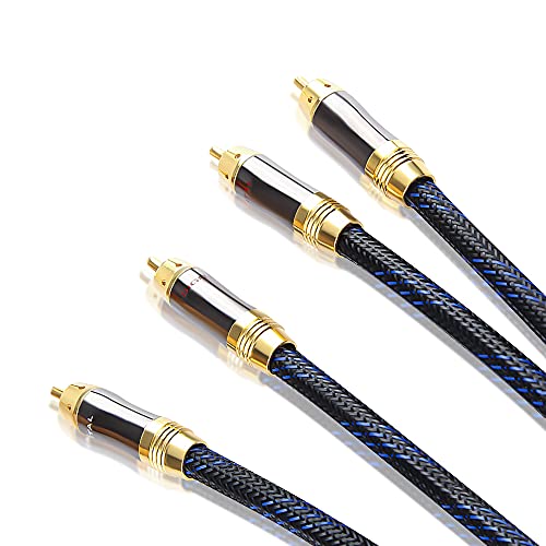 KUYIOHIFI Dual 2RCA Male to 2RCA Male Stereo Audio Cable, Double-Shielded (OD 8.0mm), for Amplifiers, AV Receivers, Hi-Fi System (4 Feet)