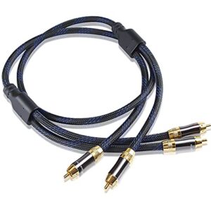 KUYIOHIFI Dual 2RCA Male to 2RCA Male Stereo Audio Cable, Double-Shielded (OD 8.0mm), for Amplifiers, AV Receivers, Hi-Fi System (4 Feet)