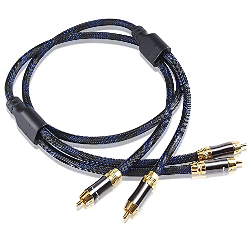 KUYIOHIFI Dual 2RCA Male to 2RCA Male Stereo Audio Cable, Double-Shielded (OD 8.0mm), for Amplifiers, AV Receivers, Hi-Fi System (4 Feet)