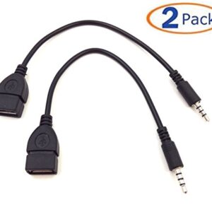 Qaoquda 2 Pack USB 2.0 A Female to 3.5mm Male Jack Plug Car AUX Audio Converter Adapter Cable