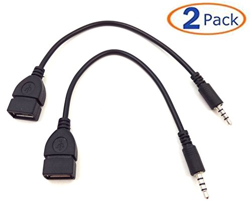 Qaoquda 2 Pack USB 2.0 A Female to 3.5mm Male Jack Plug Car AUX Audio Converter Adapter Cable