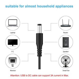 USB to DC Power Cable with 10pcs DC Barrel Jack Universal Laptop Power Adapter Tips USB 2.0 to DC 5.5x2.1mm Plug Charging Cord Kits Max 3A Compatible for Lenovo, Compatible for Asus and More