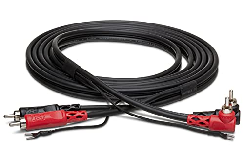 Hosa CRA-202DJ Dual RCA to Dual Right Angle RCA with Ground Wire Stereo Interconnect Cable, 2 Meters, Speaker