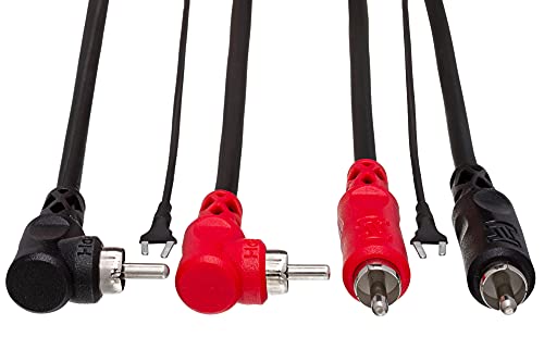 Hosa CRA-202DJ Dual RCA to Dual Right Angle RCA with Ground Wire Stereo Interconnect Cable, 2 Meters, Speaker