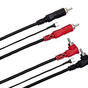 Hosa CRA-202DJ Dual RCA to Dual Right Angle RCA with Ground Wire Stereo Interconnect Cable, 2 Meters, Speaker