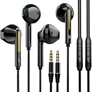 dixvuk earbuds wired with microphone pack of 2, in-ear headphone stereo sound noise isolating, earphone fits 3.5mm interface for ipad, mp3/mp4, apple iphone, android smartphones, black(black)